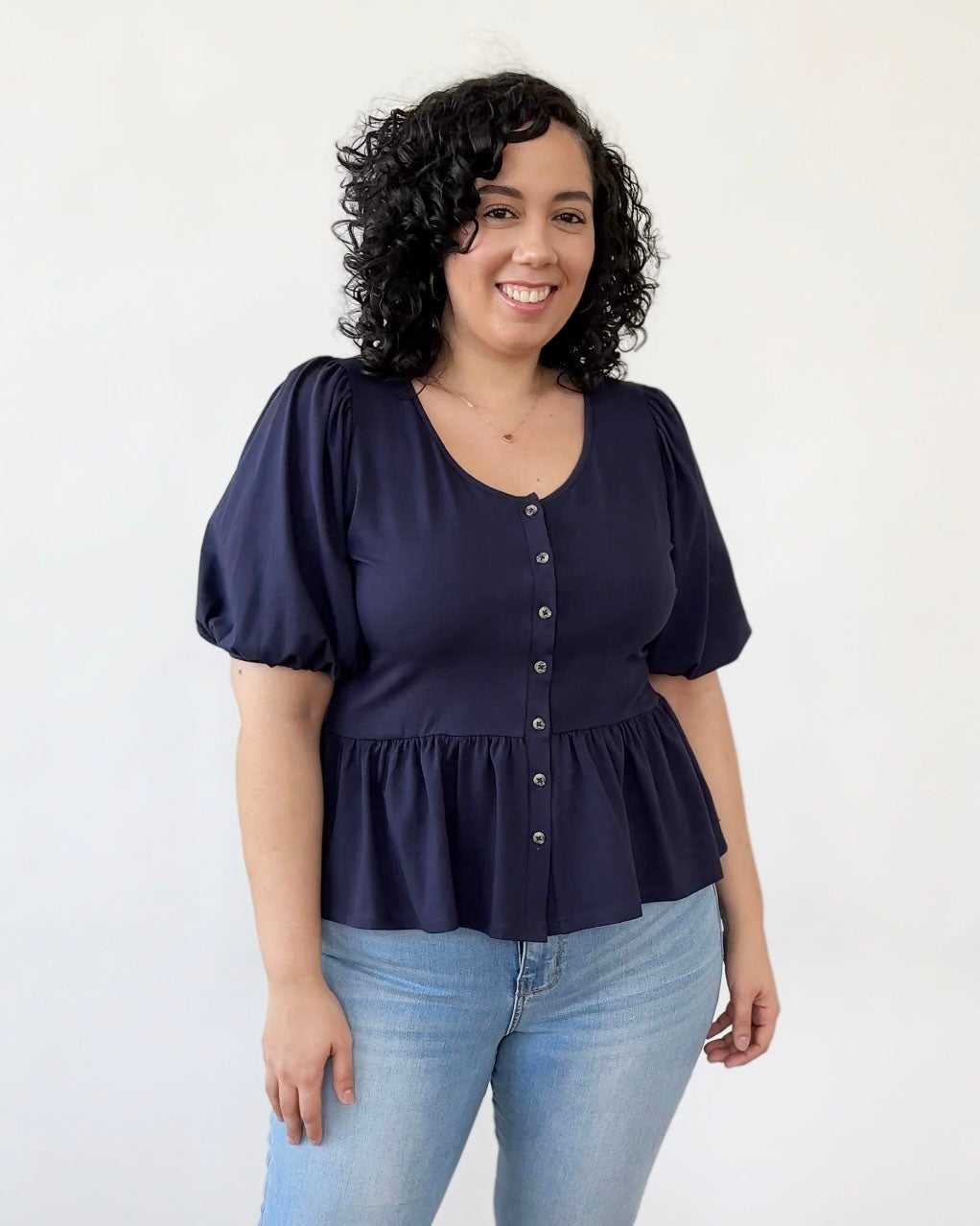 CECE button top in Navy – Elegantees