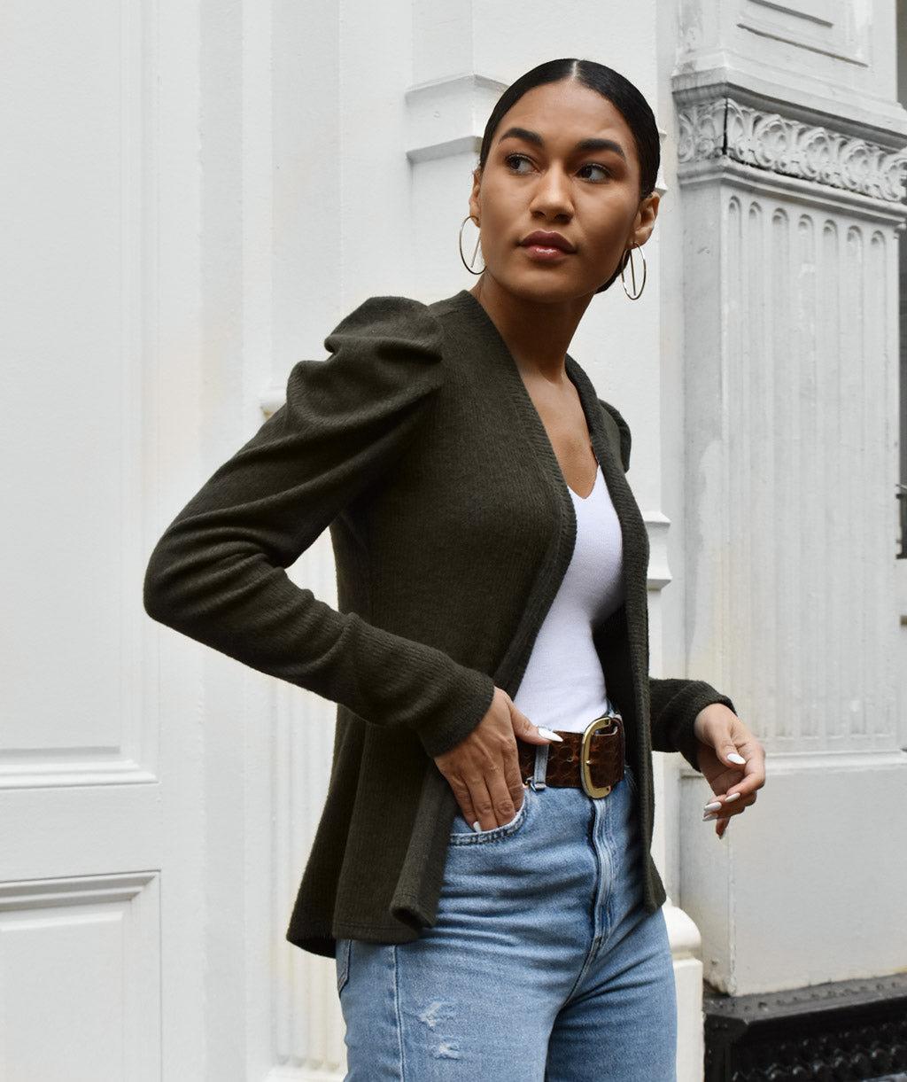 PAIGE puff sleeve bolero in Dark Olive – Elegantees
